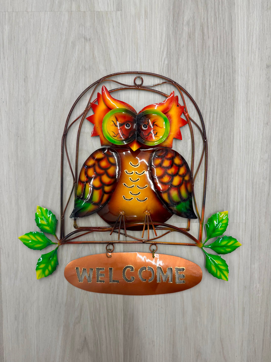 Owl Welcome Sign Metal Wall Art 30cm | Outdoor Art