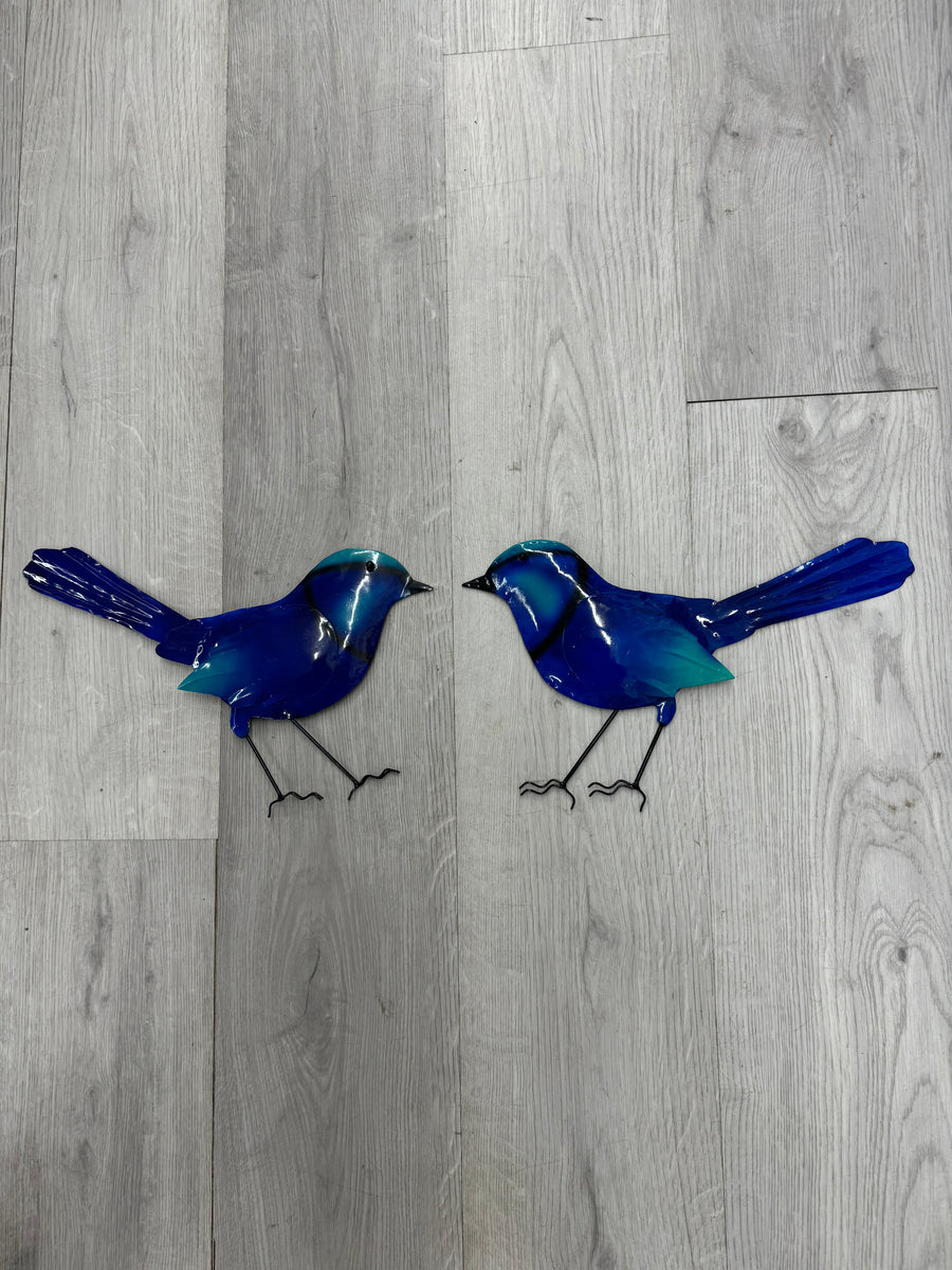 Blue Wrens Pair Metal Wall Art 30cm