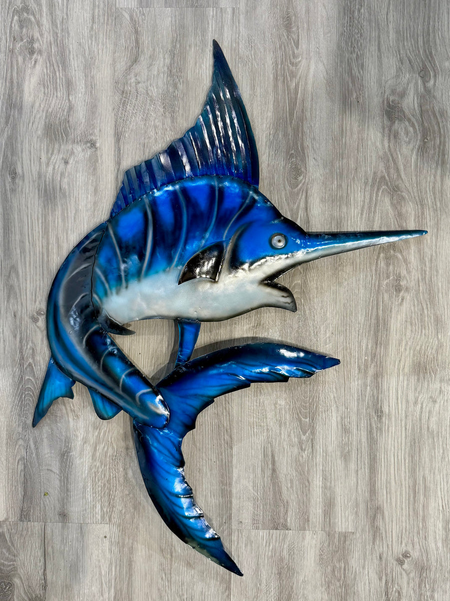 Marlin Large Blue Metal Wall Art 67cm | Sealife Decor